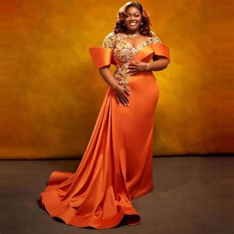 Plus Size Orange Mermaid Prom Gowns Near Me With Sheer Neckline
