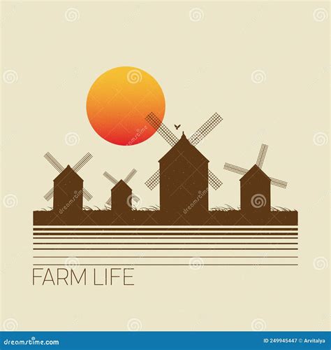 Moinhos de vento no campo ilustração do vetor Ilustração de bege