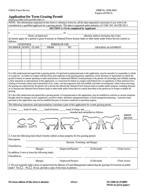 Application For Term Grazing Permit Fs2200 Usda Forest Service