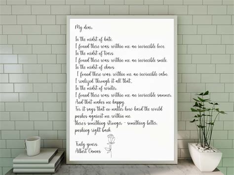 Albert Camus Invincible Summer Literary Print Inspirational Etsy