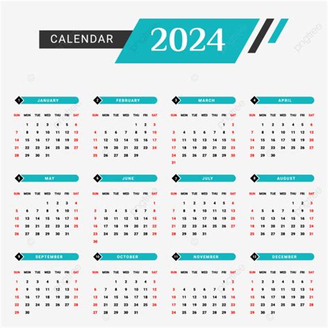 Calendário 2024 Com Forma Geométrica única Preta E Verde Vetor Png