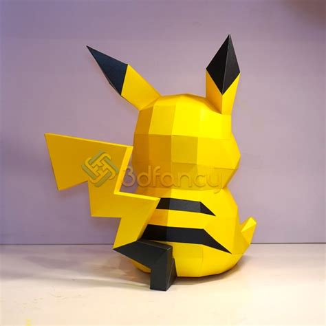 Low Poly Pikachu Sit 3d Papercraft Pdf Svg Template Inspire Uplift