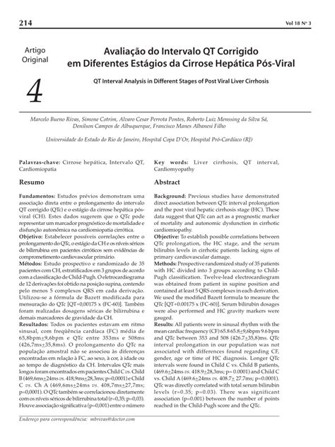 Pdf Avaliação Do Intervalo Qt Corrigido Em Diferentes Estágios Da Cirrose Hepática Pós Viral