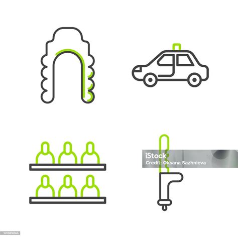 세트 라인 경찰 고무 지휘봉 배심원 자동차 및 점멸 장치 및 판사 가발 아이콘 벡터 감시에 대한 스톡 벡터 아트 및 기타 이미지 감시 결정 경찰관 Istock