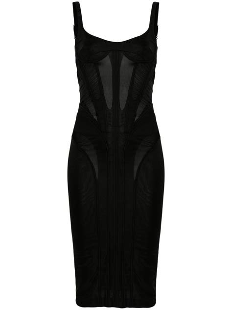 Mugler Corset Style Midi Dress Black Farfetch In