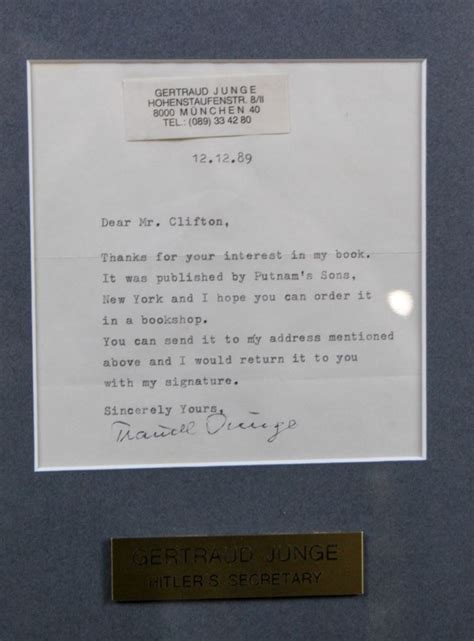 Wwii Nazi Gertrude “traudl” Junge Signed Letter