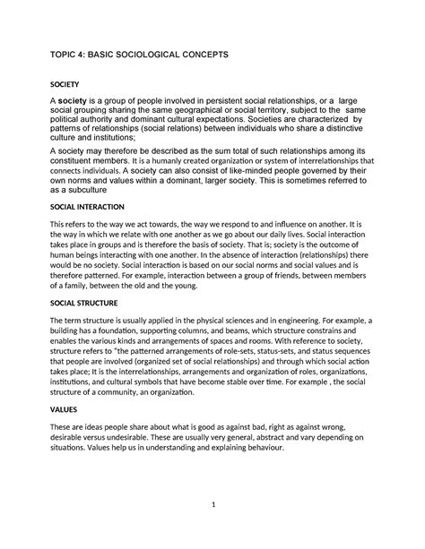 Basic Sociological Concepts Topic 4 Basic Sociological Concepts