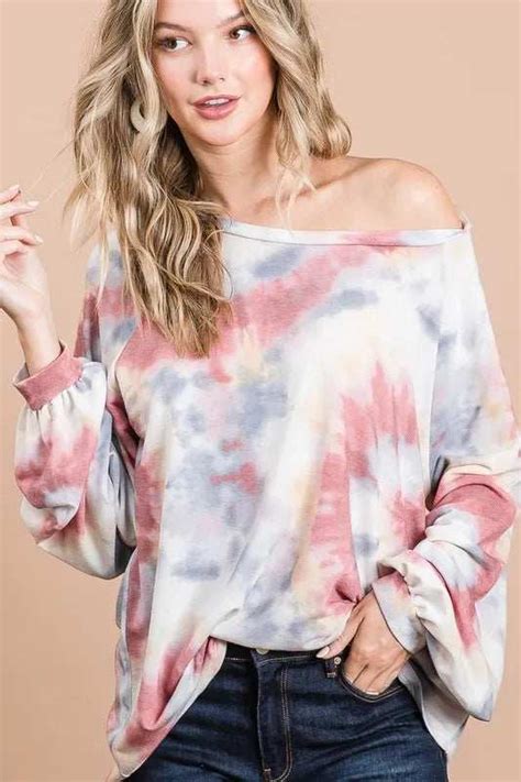 Bibi Tie Dye Print Terry Top With Puff Sleeves Flyclothing Llc