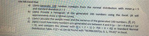 Solved Use Ms Excel That A 2pts Generate 100 Random