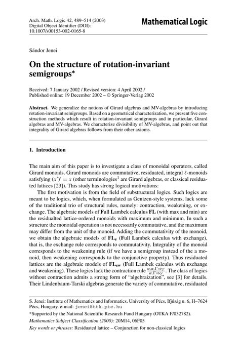PDF On The Structure Of Rotation Invariant Semigroups