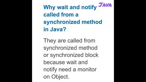 Why Wait And Notify Called From A Synchronized Method In Javajavasip Official Youtube
