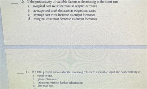 solved 10 if the productivity of variable factors is