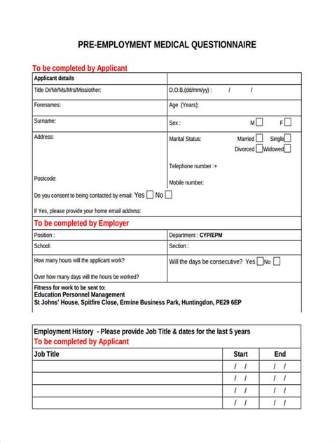 Free 6 Medical Questionnaire Forms In Pdf Ms Word