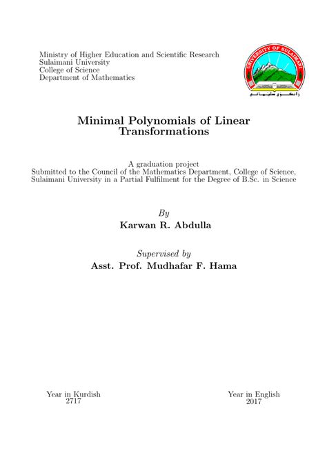 Pdf Minimal Polynomials Of Linear Transformations