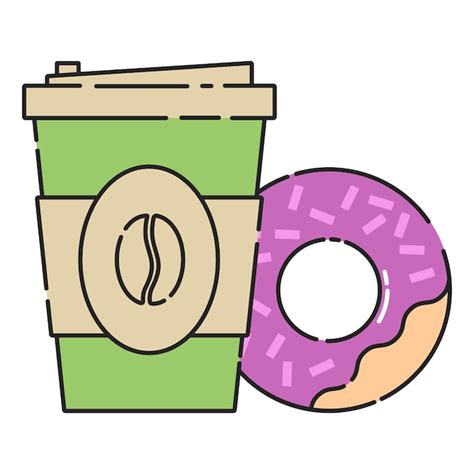 Premium Vector Outline Paper Cup Coffee And Donut Vector Flat