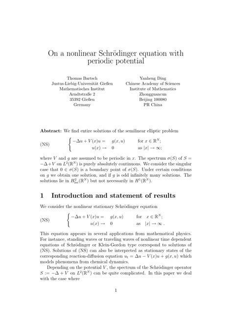 Pdf On A Nonlinear Schrödinger Equation With Periodic Potential