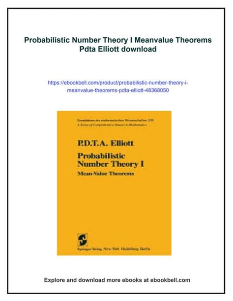 Probabilistic Number Theory I Meanvalue Theorems Pdta Elliott Pdf Probabilistic Number Theory I Meanvalue Theorems Pdta Elliott Pdf