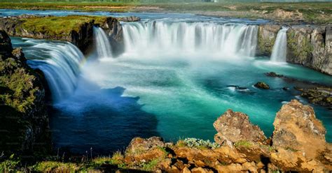The Godafoss Icelandic Waterfall Of The Gods Is A Famous Waterfall