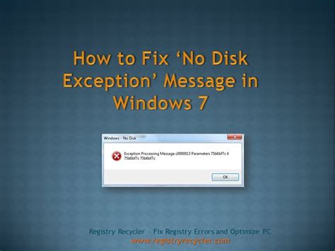 windows no disk exception error message windows diary
