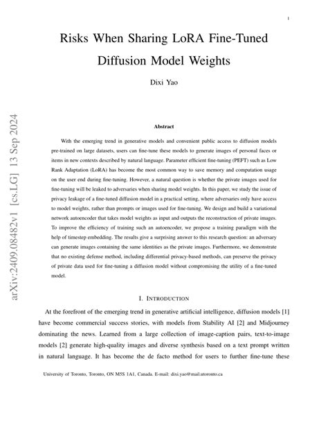 Pdf Risks When Sharing Lora Fine Tuned Diffusion Model Weights