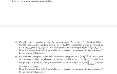 Solved 4 Let F Be A Pseudorandom Permutation 1 A