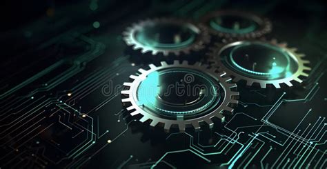 Gear Wheel On Circuit Board Hi Tech Image Engineering Digital Concept Ai Generated Stock
