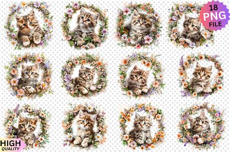 Cat And Flowers Sublimation Clipart Bundle Graphic By Svg Print Design