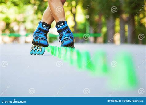 Inline Roller Skater On A Slalom Course Stock Image Image Of Roller