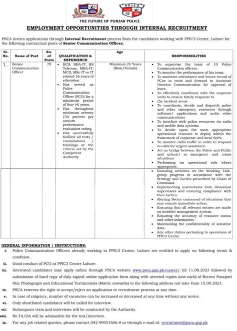 Punjab Safe City Authority Jobs 2023 Psca 327 Seats Artofit