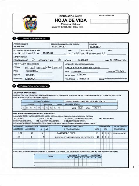 Hoja De Vida Función Pública Danilo Moreno Pdf