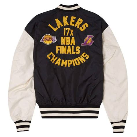 Full Zip Black Satin New Era Los Angeles Lakers Bomber Jacket Jackets