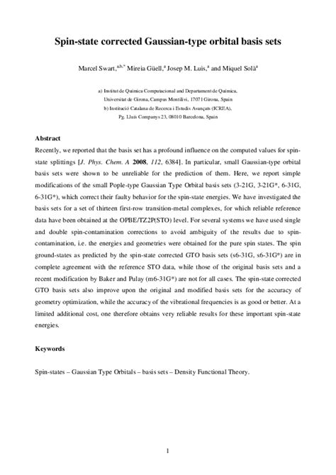 Pdf Spin State Corrected Gaussian Type Orbital Basis Sets