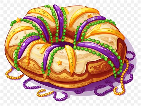 Pastry Colorful Mardi Gras King Cake With Beads And Decorations Png