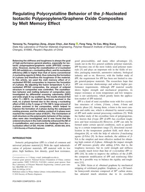Pdf Regulating Polycrystalline Behavior Of The β Nucleated Isotactic Polypropylenegraphene