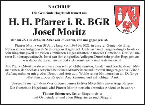 Traueranzeigen Von Josef Moritz Mittelbayerische Trauer