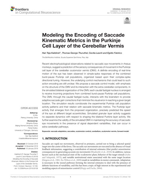 Pdf Modeling The Encoding Of Saccade Kinematic Metrics In The