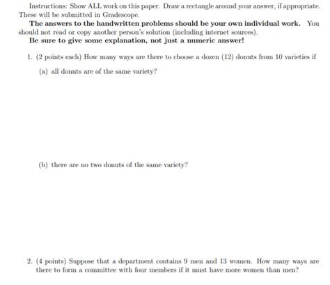 Solved Instructions Show ALL Work On This Paper Draw A Chegg