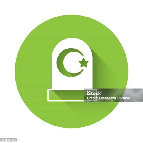 백인 무슬림 묘지 아이콘은 긴 그림자로 고립되어 있다 이슬람 묘비 녹색 원 버튼 벡터 가루로 빻은에 대한 스톡 벡터 아트 및 기타 이미지 가루로 빻은 그림자 기념관
