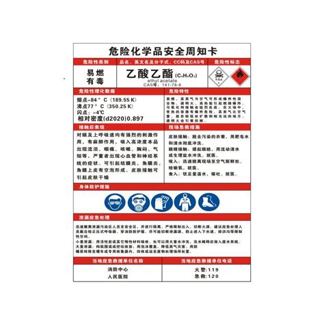 乙酸乙酯危险化学品安全周知卡职业病危害告知牌易燃易爆腐蚀中毒危险品标识标志警示牌标示提示标牌zzk53虎窝淘