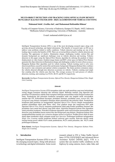 pdf multi object detection and tracking using optical flow density
