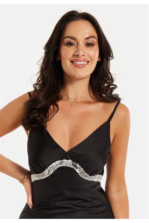 Elegant Black Midi Dress With Lace Details Goddiva