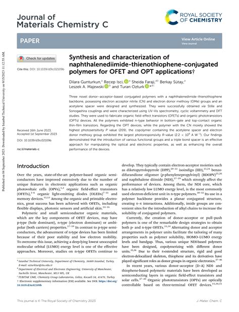 Pdf Synthesis And Characterization Of Naphthalenediimide Thienothiophene Conjugated Polymers