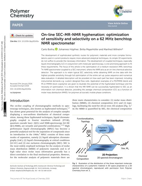 Pdf On Line Sec Mr Nmr Hyphenation Optimization Of Sensitivity And Selectivity On A 62 Mhz