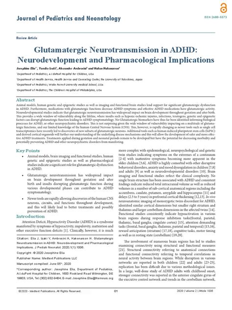 Glutamatergic Neurotransmission In Adhd Neurodevelopment And