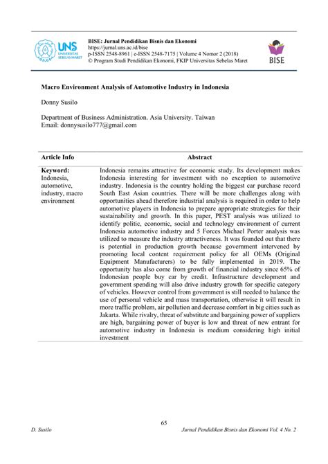 Pdf Macro Environment Analysis Of Automotive Industry In Indonesia