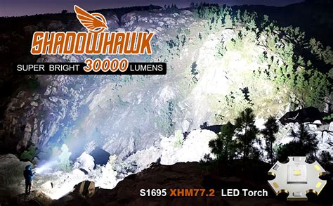 Shadowhawk Torches Led Super Bright Rechargeable Flashlight 30000