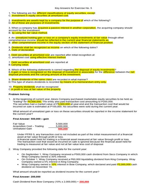 exercise no 5 pdf equity finance fair value
