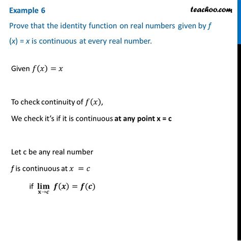 Example 6 Prove That The Identity Function On Real Numbers F X X
