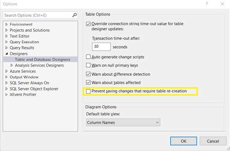 Ssms Prevent Saving Changes That Require The Table To Be Re Created