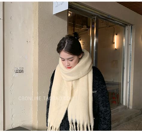 网红流苏马海毛柔软围巾女秋冬天韩版ins加长加厚保暖仿羊绒围脖 阿里巴巴